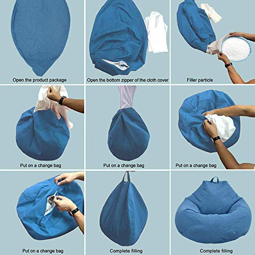 Librao Bean Bag Chair Sofa Cover(No Filler), Lazy Lounger High Back Large Bean Bag Storage Chair Cover Sack for Adults and Kids Without Filling (Blue, M)