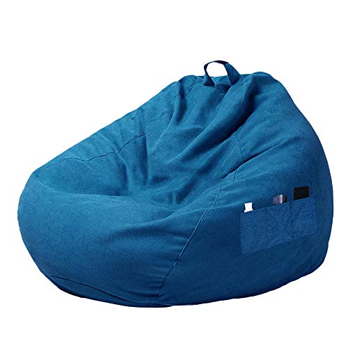 Librao Bean Bag Chair Sofa Cover Without Filler Lazy Lounger High Back Large Bean Bag Storage Chair Couch Cover with Three Side Pockets for Adults and Kids (Blue, XL-39.3x47.2)