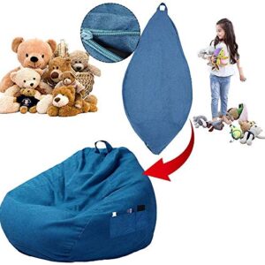 Librao Bean Bag Chair Sofa Cover Without Filler Lazy Lounger High Back Large Bean Bag Storage Chair Couch Cover with Three Side Pockets for Adults and Kids (Blue, XL-39.3x47.2)