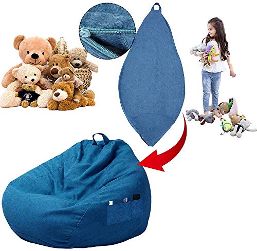 Librao Bean Bag Chair Sofa Cover Without Filler Lazy Lounger High Back Large Bean Bag Storage Chair Couch Cover with Three Side Pockets for Adults and Kids (Blue, XL-39.3x47.2)