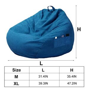 Librao Bean Bag Chair Sofa Cover Without Filler Lazy Lounger High Back Large Bean Bag Storage Chair Couch Cover with Three Side Pockets for Adults and Kids (Blue, XL-39.3x47.2)