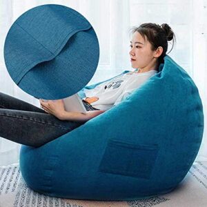 Librao Bean Bag Chair Sofa Cover Without Filler Lazy Lounger High Back Large Bean Bag Storage Chair Couch Cover with Three Side Pockets for Adults and Kids (Blue, XL-39.3x47.2)