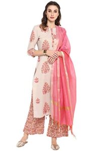 janasya indian women's multicolor pure cotton kurta with palazzo and dupatta(set172-kr-pp-xxl)