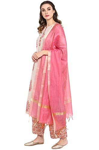 Janasya Indian Women's Multicolor Pure Cotton Kurta with Palazzo and Dupatta(SET172-KR-PP-XXL)