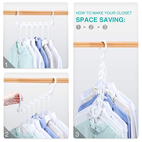 HOUSE DAY Sturdy Plastic Space Saving Hangers Cascading Hanger Organizer Pack of 12 Closet Space Saver Multifunctional Hangers for Heavy Clothes (White)