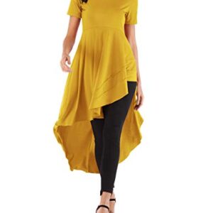 Women's Ruffle High Low Asymmetrical Irregular Hem Tops Short Sleeve Tunic Top Yellow S