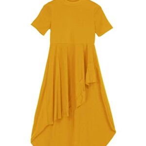 Women's Ruffle High Low Asymmetrical Irregular Hem Tops Short Sleeve Tunic Top Yellow S