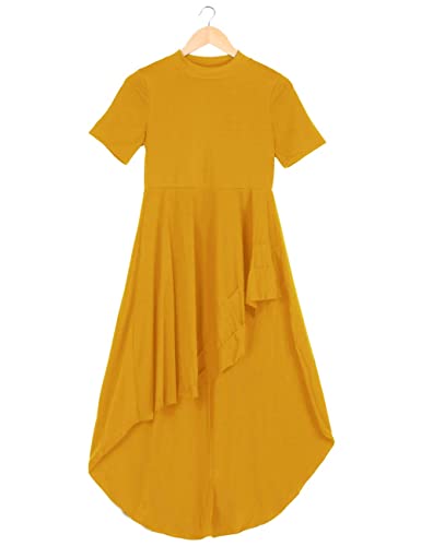 Women's Ruffle High Low Asymmetrical Irregular Hem Tops Short Sleeve Tunic Top Yellow S