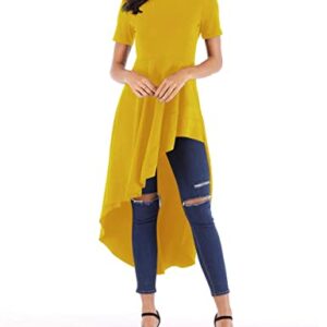 Women's Ruffle High Low Asymmetrical Irregular Hem Tops Short Sleeve Tunic Top Yellow S