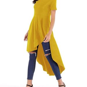 Women's Ruffle High Low Asymmetrical Irregular Hem Tops Short Sleeve Tunic Top Yellow S