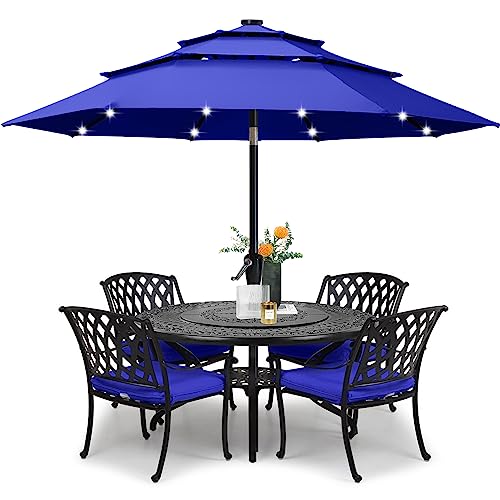 ABCCANOPY Solar Led Patio Umbrellas 3-Tiers 11FT (Blue)