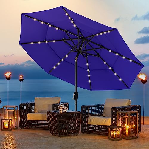 ABCCANOPY Solar Led Patio Umbrellas 3-Tiers 11FT (Blue)