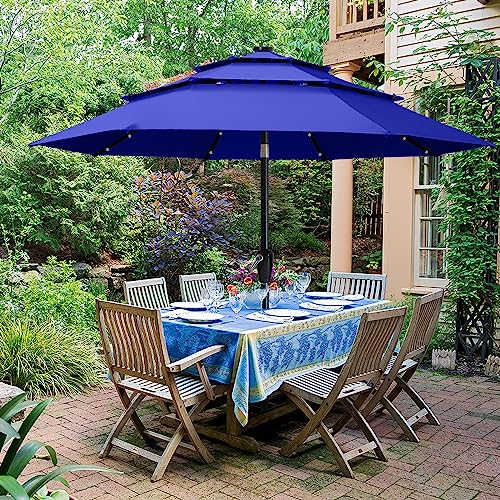 ABCCANOPY Solar Led Patio Umbrellas 3-Tiers 11FT (Blue)