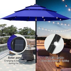 ABCCANOPY Solar Led Patio Umbrellas 3-Tiers 11FT (Blue)