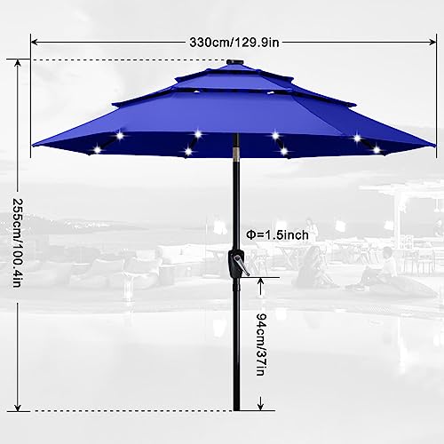 ABCCANOPY Solar Led Patio Umbrellas 3-Tiers 11FT (Blue)