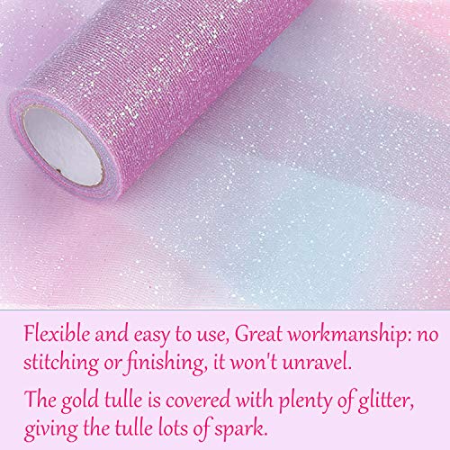 AUEAR, 2 Pack Total 60 Feet x 6inch Glitter Tulle Netting Rolls for Table Runner Chair Sash Bow Wedding Unicorn Party Pet Tutu Skirt Sewing Crafting Fabric Birthday Gift Ribbon (Rainbow Pack)