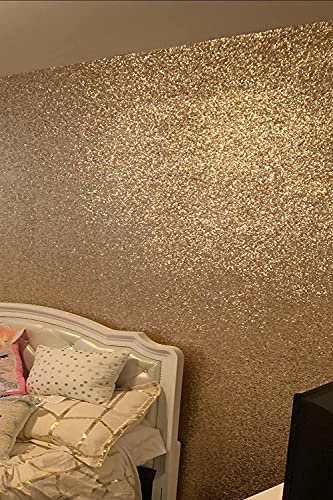 DHHOUSE Self Adhesive Champagne Gold Chunky Glitter Wallpaper, Sparkle Glitter Wallpaper for Wall (17.4in x 16.4ft, Champagne Gold)