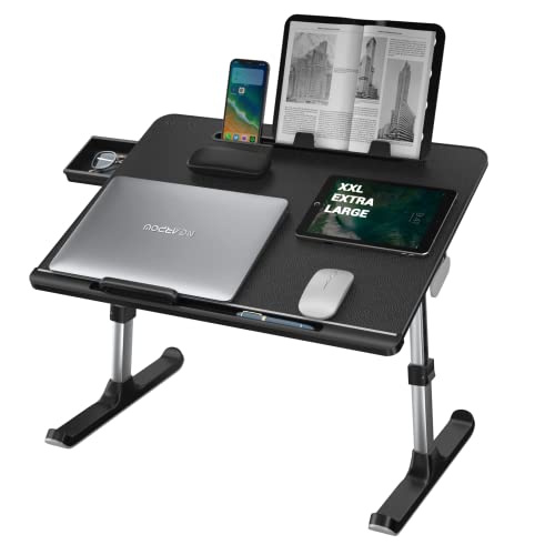 Laptop Desk for Bed, NEARPOW XXL Bed Table Bed Desk for Laptop and Writing, Adjustable Computer Tray Laptop Stand for Bed or Sofa with Anti-slip Leather, Removable Stopper, Book Stand and Drawer-Black