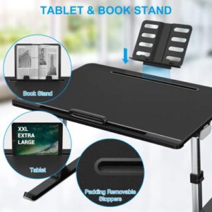 Laptop Desk for Bed, NEARPOW XXL Bed Table Bed Desk for Laptop and Writing, Adjustable Computer Tray Laptop Stand for Bed or Sofa with Anti-slip Leather, Removable Stopper, Book Stand and Drawer-Black