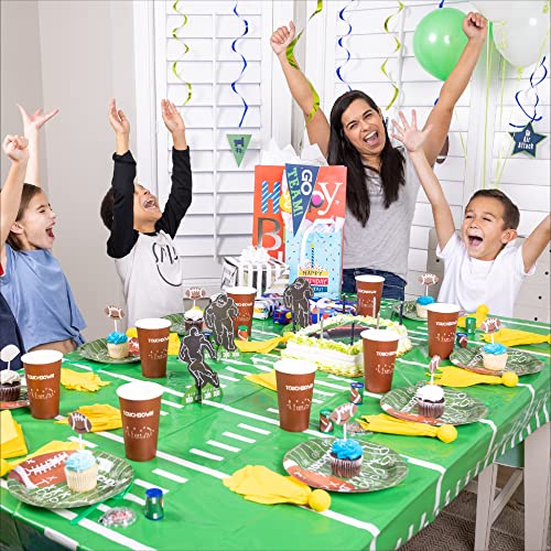 Island Genius Football Themed Party Supplies and Decorations - 24 Party Cups, 24 Paper Dinner Plates, 24 Penalty Flag Paper Napkins, 24 Yellow Paper Napkins, 1 Plastic Tablecloth