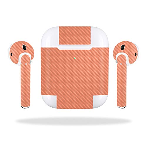 MightySkins Carbon Fiber Skin for Apple AirPods 2 (2019) - Peach | Protective, Durable Textured Carbon Fiber Finish | Easy to Apply, Remove, and Change Styles | Made in The USA