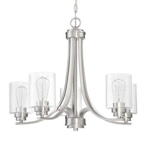 craftmade 50525-bnk bolden clear seeded glass shade chandelier, 5-light 500 watts, brushed polished nickel