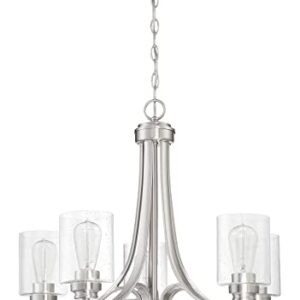 Craftmade 50525-BNK Bolden Clear Seeded Glass Shade Chandelier, 5-Light 500 Watts, Brushed Polished Nickel