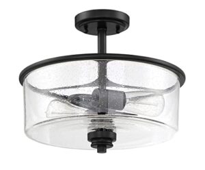 craftmade 50552-fb bolden clear seeded glass shade semi flush, 2-light 120 watts, flat black