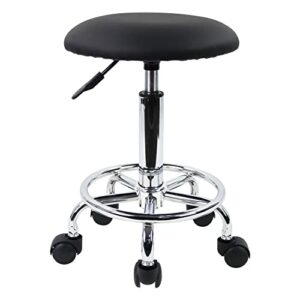 kktoner swivel rolling stool with footrest height adjustable pu leather salon vanity spa massage office stool chair small (black)