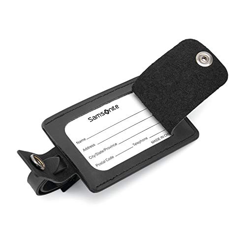 Samsonite 2-Pack Leather Luggage ID Tag, Black Logo, One Size