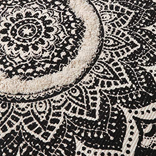 LEEVAN Mandala Boho Runner Rug, 2.3' x 5.3' Tufted Hand Woven Washable Hallway Black Cream Chic Tassels Door Mat Farmhouse Indoor Floor Rugs for Bedroom/Kitchen/Bathroom/Living Room