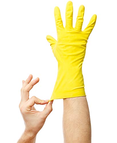 SteadMax 3 Pack Yellow Cleaning Dish Gloves, Professional Natural Rubber Latex Dishwashing Gloves, Reusable Kitchen Dishwasher Gloves Medium Size (3 Pairs) (Pack of 1)