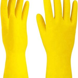 SteadMax 3 Pack Yellow Cleaning Dish Gloves, Professional Natural Rubber Latex Dishwashing Gloves, Reusable Kitchen Dishwasher Gloves Medium Size (3 Pairs) (Pack of 1)