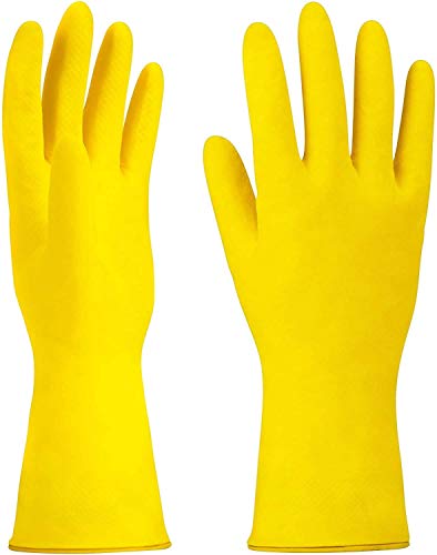 SteadMax 3 Pack Yellow Cleaning Dish Gloves, Professional Natural Rubber Latex Dishwashing Gloves, Reusable Kitchen Dishwasher Gloves Medium Size (3 Pairs) (Pack of 1)