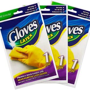 SteadMax 3 Pack Yellow Cleaning Dish Gloves, Professional Natural Rubber Latex Dishwashing Gloves, Reusable Kitchen Dishwasher Gloves Medium Size (3 Pairs) (Pack of 1)