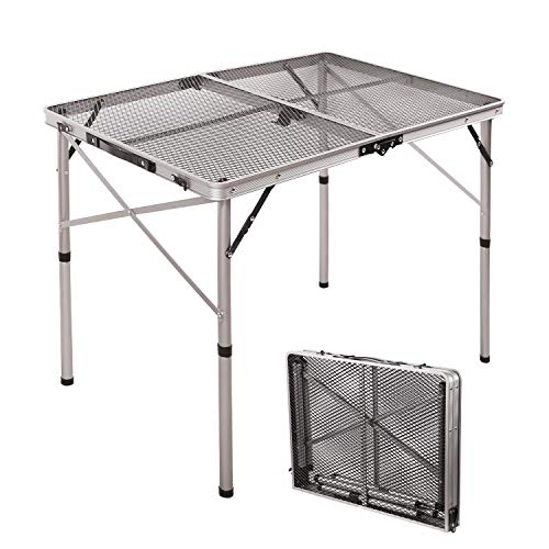 RedSwing Portable Grill Table for Outside, Aluminum Folding Grill Stand Table for Outdoor Camping Picnic BBQ, Lightweight Adjustable Height, 36"x24"x15"/28" Sliver