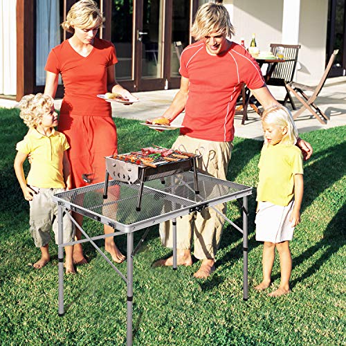 RedSwing Portable Grill Table for Outside, Aluminum Folding Grill Stand Table for Outdoor Camping Picnic BBQ, Lightweight Adjustable Height, 36"x24"x15"/28" Sliver