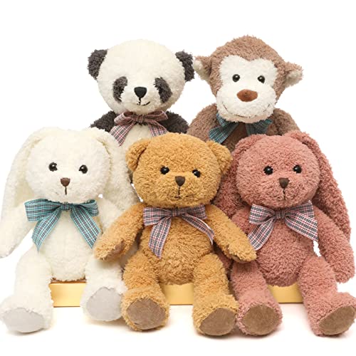 DOLDOA 5 Packs Soft Stuffed Animals Plush Cute Teddy Bear/Monkey/Panda/Rabbit Toy for Kids Boys Girls, as a Gift for Birthday/Christmas/Valentine's Day 12.5 inch (5 Packs, 5 Colors)