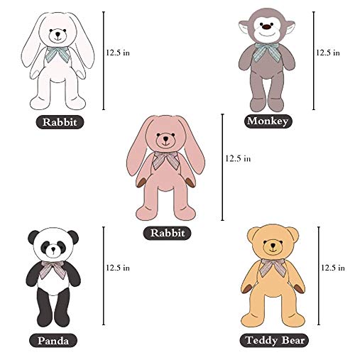 DOLDOA 5 Packs Soft Stuffed Animals Plush Cute Teddy Bear/Monkey/Panda/Rabbit Toy for Kids Boys Girls, as a Gift for Birthday/Christmas/Valentine's Day 12.5 inch (5 Packs, 5 Colors)