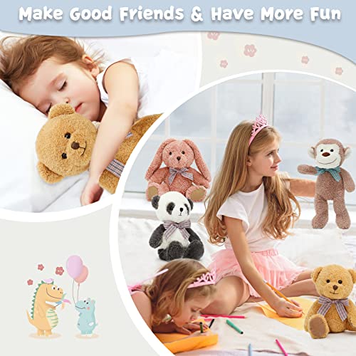 DOLDOA 5 Packs Soft Stuffed Animals Plush Cute Teddy Bear/Monkey/Panda/Rabbit Toy for Kids Boys Girls, as a Gift for Birthday/Christmas/Valentine's Day 12.5 inch (5 Packs, 5 Colors)