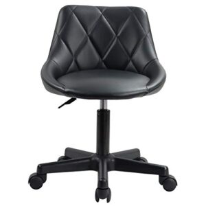 KKTONER Mid Back PU Leather Height Adjustable Swivel Modern Task Chair Computer Office Home Vanity Chair with Wheels (Black)