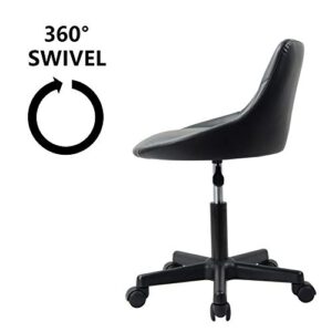 KKTONER Mid Back PU Leather Height Adjustable Swivel Modern Task Chair Computer Office Home Vanity Chair with Wheels (Black)