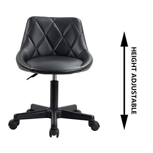 KKTONER Mid Back PU Leather Height Adjustable Swivel Modern Task Chair Computer Office Home Vanity Chair with Wheels (Black)