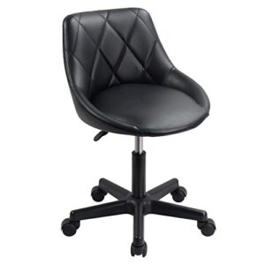 KKTONER Mid Back PU Leather Height Adjustable Swivel Modern Task Chair Computer Office Home Vanity Chair with Wheels (Black)