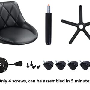 KKTONER Mid Back PU Leather Height Adjustable Swivel Modern Task Chair Computer Office Home Vanity Chair with Wheels (Black)