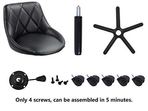 KKTONER Mid Back PU Leather Height Adjustable Swivel Modern Task Chair Computer Office Home Vanity Chair with Wheels (Black)