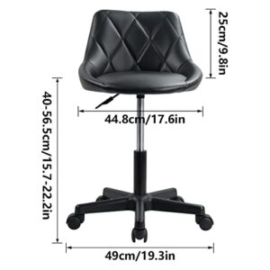 KKTONER Mid Back PU Leather Height Adjustable Swivel Modern Task Chair Computer Office Home Vanity Chair with Wheels (Black)