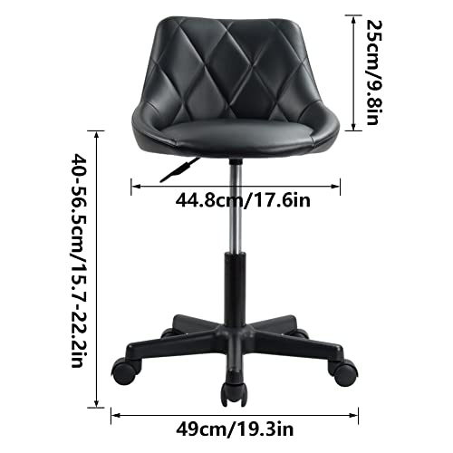 KKTONER Mid Back PU Leather Height Adjustable Swivel Modern Task Chair Computer Office Home Vanity Chair with Wheels (Black)