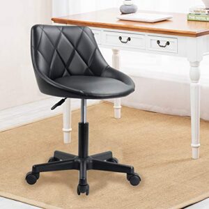 KKTONER Mid Back PU Leather Height Adjustable Swivel Modern Task Chair Computer Office Home Vanity Chair with Wheels (Black)