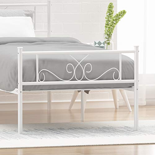 Weehom Kids Student Single Metal Bed Frame Twin Size with Unique Flower Design Sturdy Metal Frame Premium Steel Slat Support Platform Bed for Guest Room No Boxspring Need White